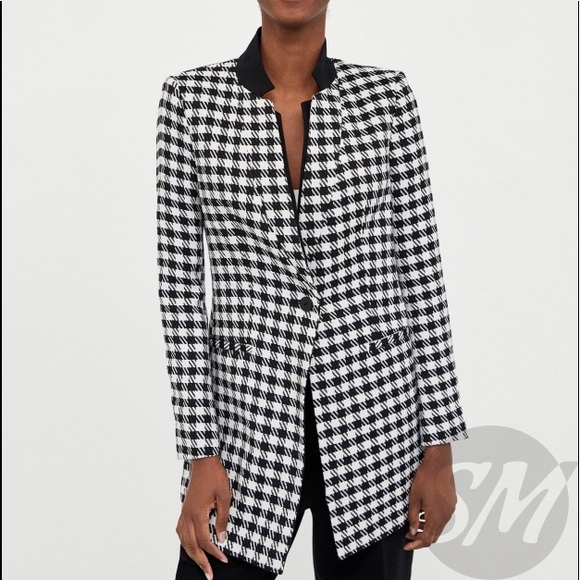Zara | Jackets & Coats | Zara Frock Coat Jacket Blazer Houndstooth Print W Lapel Collar ...